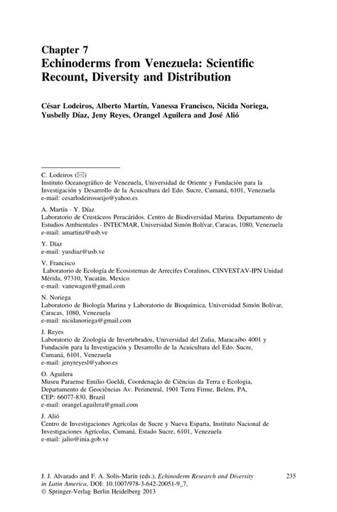 Pdf Echinoderm Research And Diversity In Latin America