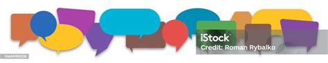 인간 의사 소통의 개념 다채로운 대화 형 말풍선으로 단어 의사 소통 메시지 질문의 개념입니다 흰색 바탕에 그림입니다 Brand Name Online Messaging