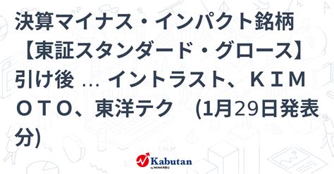 決算マイナス・インパクト銘柄 【東証スタンダード・グロース】引け後 … イントラスト、kimoto、東洋テク 1月29日発表分 特集