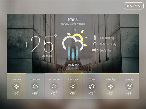 weather widget freebie html css by rem choi on dribbble