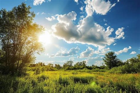 Premium Photo Large Landscape Of Green Grass And Trees Under The Blue Sky