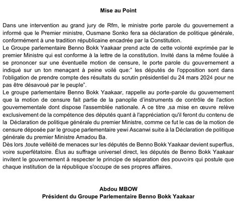 Motion De Censure Abdou Mbow Menace Sonko Site Dinfos