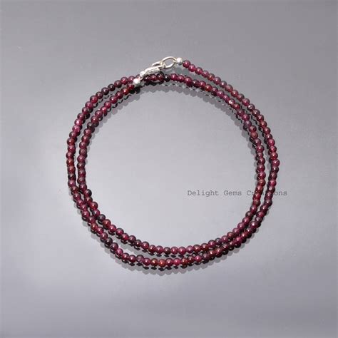 Natural Red Garnet Beaded Necklace 3mm Red Garnet Smooth Round Bead