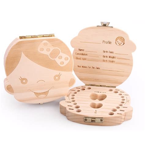 Дървена кутия за съхранение на млечни зъби пъп и кичур модел за лице Emag Bg