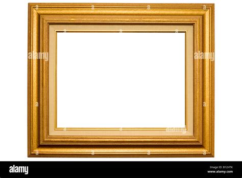 A Gold Coloured Picture Frame With Beige Canvas Border Isolated On A