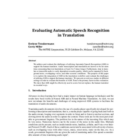 Evaluating Automatic Speech Recognition In Translation Acl Anthology