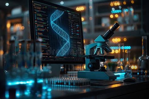 A Computer Monitor Displays A Dna Strand On A Screen While The Crispr