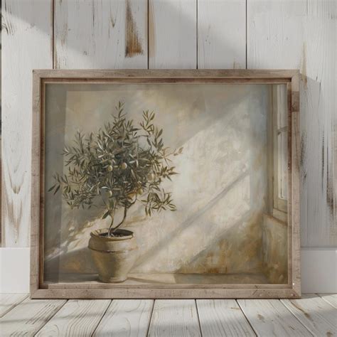 Rustic Olive Tree In Vase Art Print Neutral Botanical Art Vintage