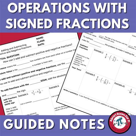 7th Grade Operations Signed Fractions Avid Cornell Guided Notes 7nsa