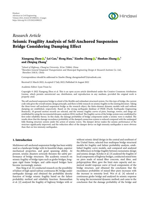 Pdf Seismic Fragility Analysis Of Self Anchored Suspension Bridge Considering Damping Effect