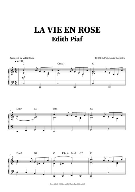 La Vie En Rose Arr Valdir Maia By Edith Piaf Sheet Music For Easy
