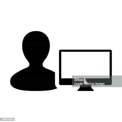 문양 그림 기호에서 평면 색상에서 컴퓨터 모니터 화면 아바타와 아이콘 벡터 남성 사람 사용자를 아웃소싱 감독에 대한 스톡 벡터