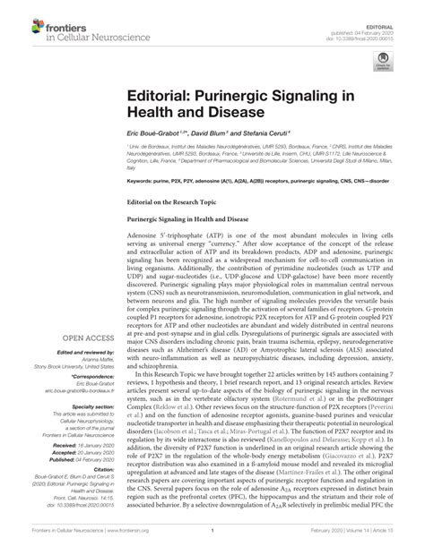 Pdf Editorial Purinergic Signaling In Health And Disease