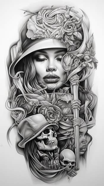 Premium Photo A Drawing Of A Woman With A Dagger And Roses Generative Ai