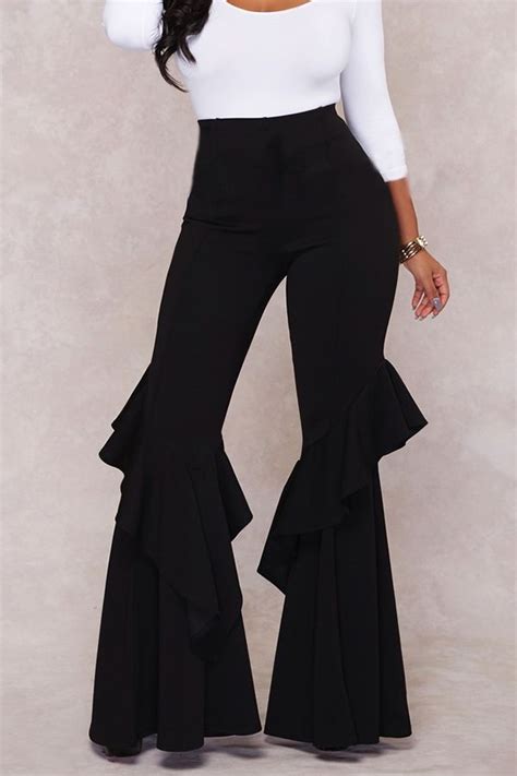 Lovely Chic Flounce Design Black Pants