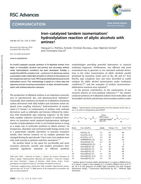 Pdf Cheminform Abstract Iron Catalysed Tandem Isomerisation