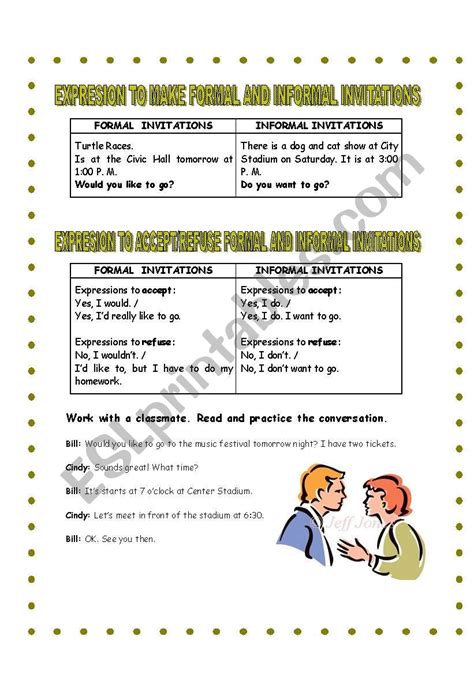 Expressions To Make Formal And Informal Invitations Esl Worksheet By