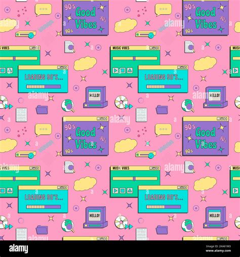 Vaporwave Ui And Ux Elements Seamless Pattern Pc Retro Game Frame