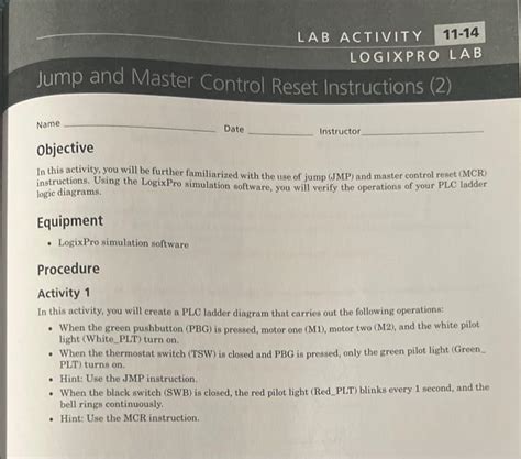 Solved Lab Activity 11 14 Logixpro Lab Jump And Master
