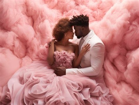 Premium Photo African American Couple Wedding In The Midst Of Pinks