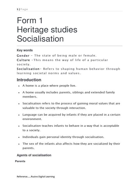 Form 1 Heritage Notes Pdf Socialization Trapping