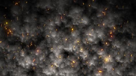 Abstract Orange Fiery Sparks And Dark Gray Bonfire Smoke With Fire