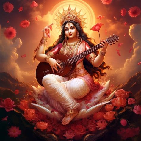 Premium Ai Image Illustration Of Saraswati Devi Goddess Happy Vasant