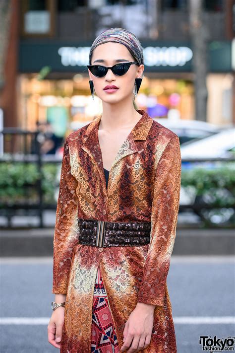 Japanese Style W Pointy Sunglasses Triangle Earrings Sequin Belt