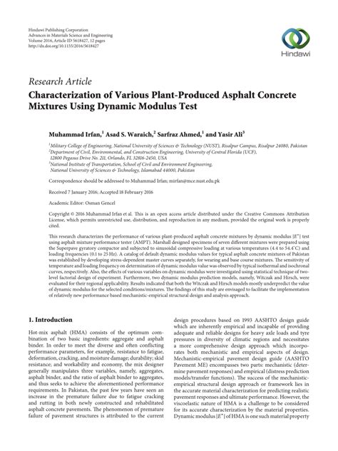 Pdf Characterization Of Various Plant Produced Asphalt Concrete Mixtures Using Dynamic Modulus