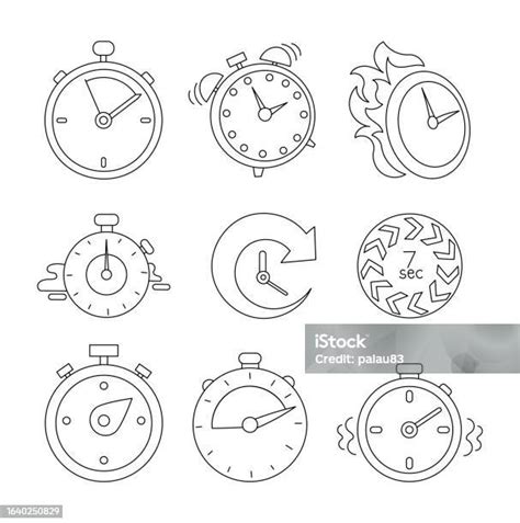 Timer Time Countdown Coloring Page Stopwatch Watch Device Vector