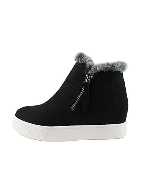 Buy Soda Style Outing Hidden Wedge Fashion Sneaker Bootie With Fur Collar And Side Zipper