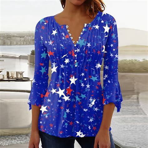 Dengdeng 4th Of July Shirts For Women Plus Size 34 Sleeve Independence