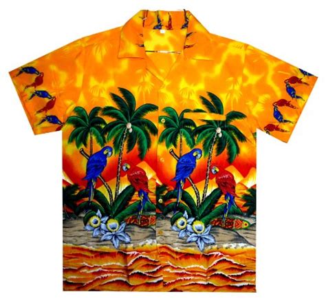 Vho Funky Hawaiian Shirt For Men Short Sleeve Front Pocket Parrot