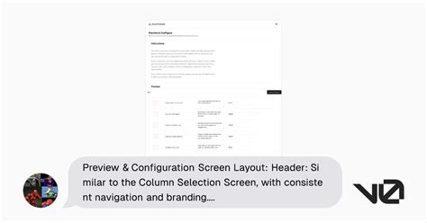 preview and configuration screen layout header similar to the column