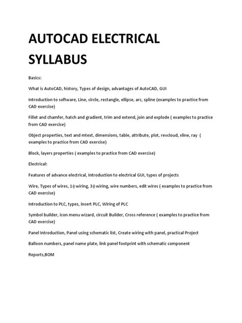 Autocad Electrical Syllabus Pdf