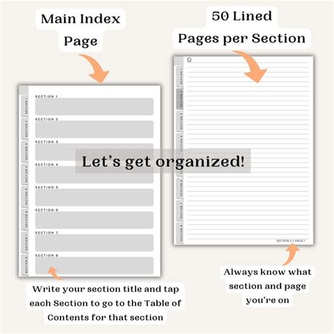 Lined Digital Notebook For Remarkable 2 8 Hyperlinked Sections