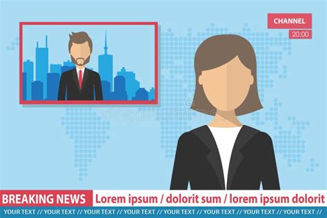 WebAnchoworman On Tv Broadcast News Breaking News Vector Illustration