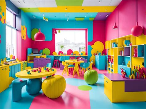 Modern Classroom With Bright Colors And Toys Stock Illustration