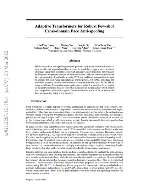 Pdf Adaptive Transformers For Robust Few Shot Cross Domain Face Anti Spoofing