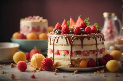 Premium Photo Chocolate Cake With Berries Strawberries Cream Ai Generated
