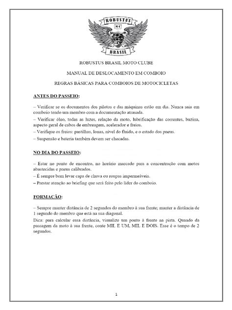Robustus Brasil Moto Clube Manual De Deslocamento Em Comboio Regras