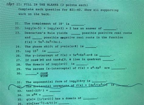 solved part ii fill in the blanks 2 points each complete