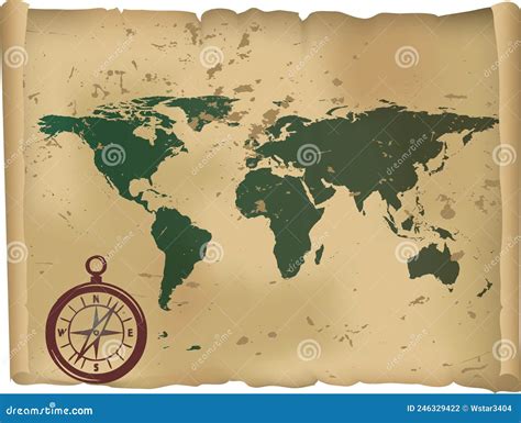 Carte Du Monde Vintage Avec Boussole Rustique Illustration De Vecteur Illustration Du Papier