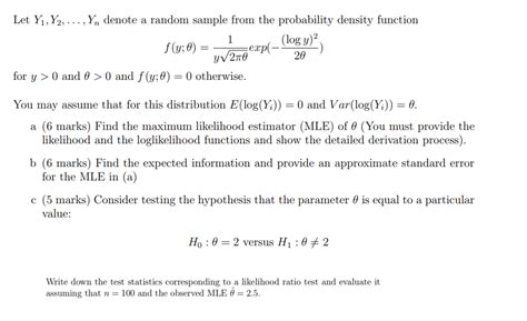 Solved Let Y Y Dots Yn Denote A Random Sample From The Chegg Com