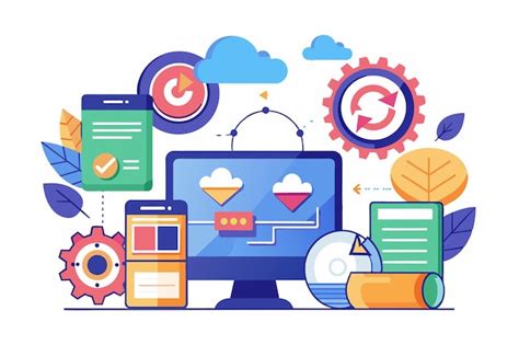 A Vibrant Graphic Illustrating The Synchronization Of Devices With Cloud Technology In A Stylish
