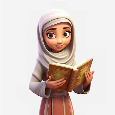 히자브를 입은 무슬림 소녀는 꾸란을 들고 있습니다 프리미엄 사진
