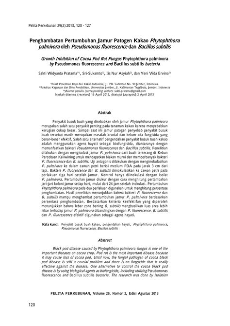 Pdf Growth Inhibition Of Cocoa Pod Rot Fungus Phytophthora Palmivora