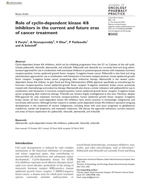 Pdf Role Of Cyclin Dependent Kinase 46 Inhibitors In The Current And