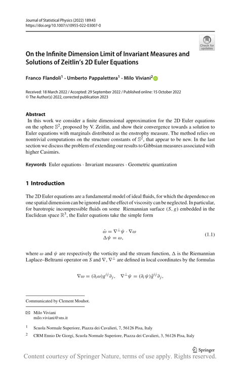 Pdf On The Infinite Dimension Limit Of Invariant Measures And