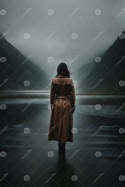Woman Standing In Middle Of Lake Serene Nature Scene Generative Ai